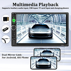 Car Stereo Double Din Bluetooth Car Radio 7 Inch MP5 Player HD Touch Screen FM Radio Audio Receiver AUX in USB TF Card Input UNITOPSCI Multimedia Player Mirror Link with Backup Camera