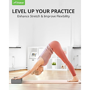 Trideer Yoga Blocks, Yoga Blocks 2 Pack, High Density EVA Foam Blocks, Supportive, Lightweight & Odor Resistant, Yoga Essentials for Yogi & Yogini, Yoga Accessories 9"x6"x3" (Gray)