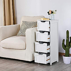 Yaheetech Bathroom Floor Cabinet, Wooden Side Storage Organizer, 4 Drawers Free-Standing Cabinet for Bathroom/Hallway/Living Room, White