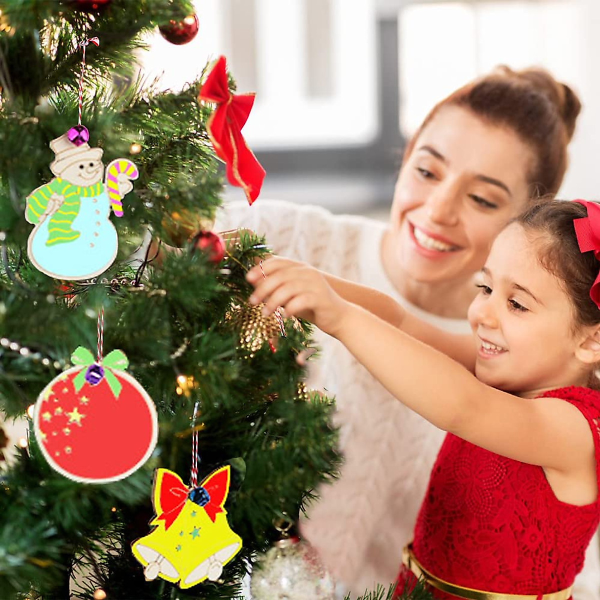 OurWarm 48pcs Wooden Christmas Ornaments Crafts for Kids, Unfinished Wood Slices Ornaments, DIY Crafts Christmas Ornaments Set for Christmas Tree Ornaments