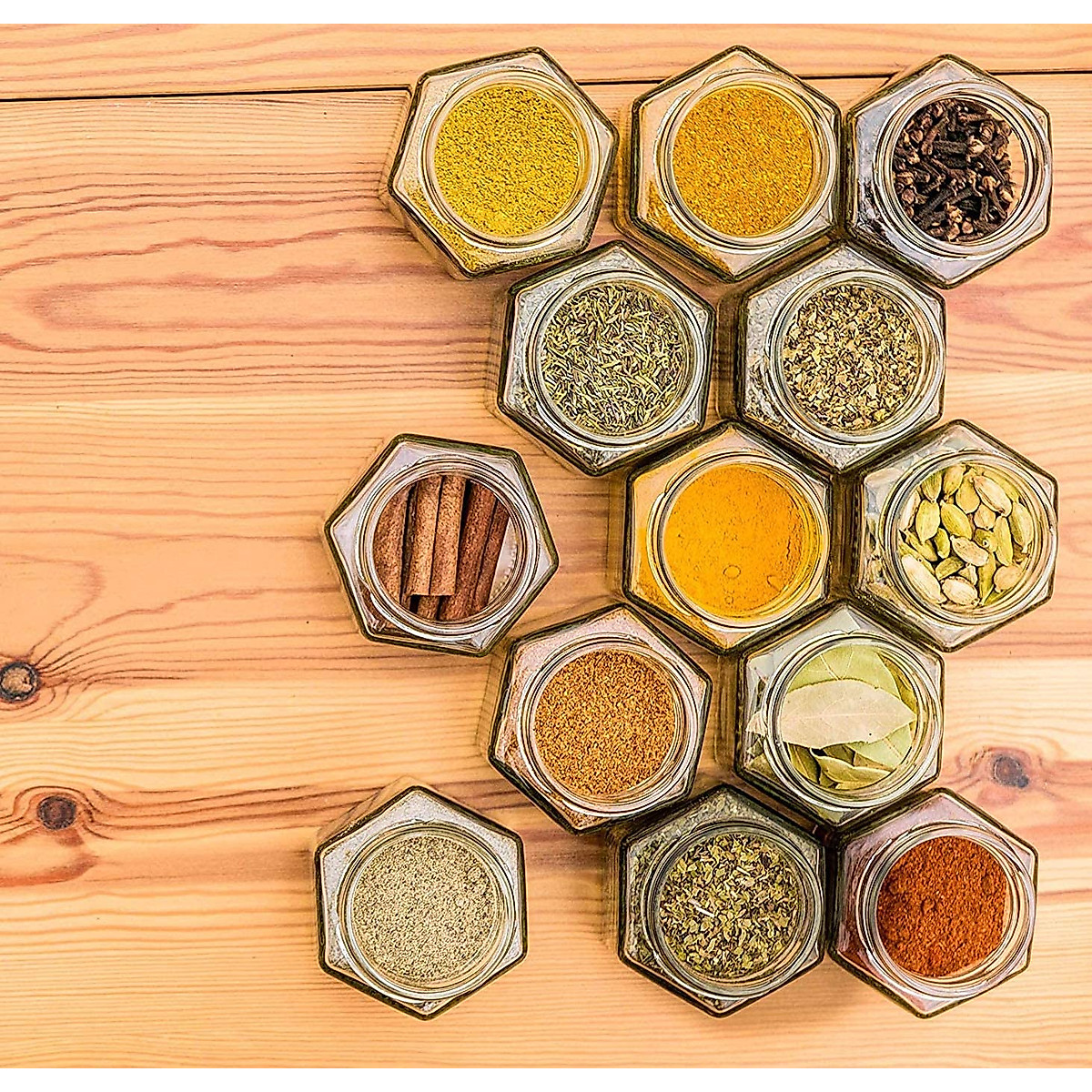 Cornucopia Mini Hexagon Glass Jars (1.5oz, 48-Pack); Tiny Hex Jars with Gold Lids for Spices, Gifts, Party Favors, DIY and More, 3-Tablespoon Capacity