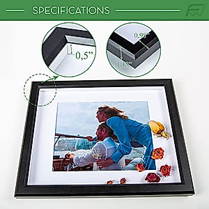 FrameWorks 2-Pack 1 3/8" Thick Black Wooden Shadow Box Picture Frames 18” x 24” with Removable White Mat to 12" x 18" Photo