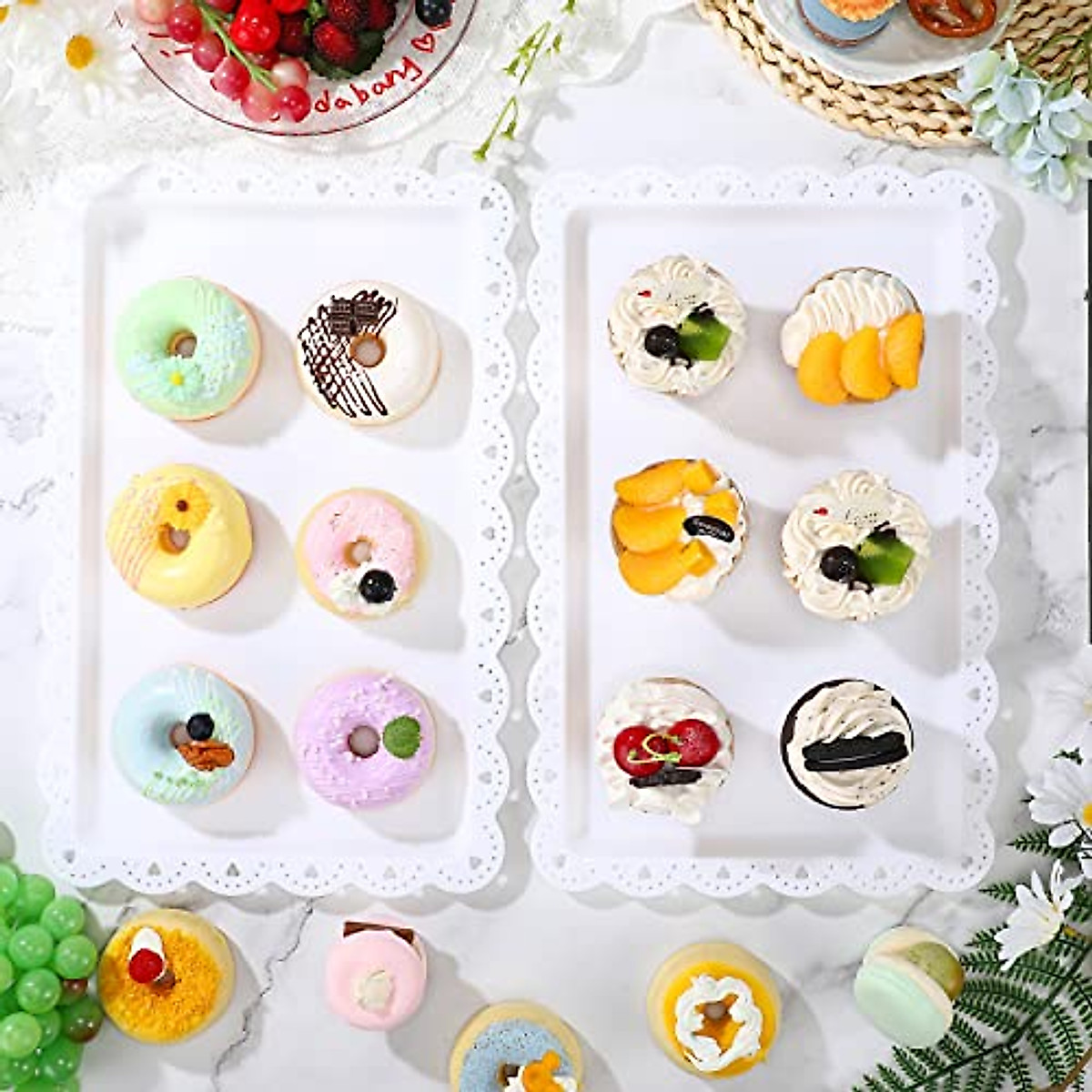 10 Pieces Cupcake Stand Set 4 Pcs 3 Tier Cake Stands Cupcake Tower Display Holder Cup Cake Tree Tower and 6 Pcs Appetizer Dessert Trays Table Set for Wedding Birthday Baby Shower Tea Party Decorations