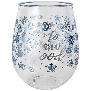C.R. Gibson QWG2O-22632 Up to Snow Good Acrylic Stemless Wineglass for Christmas Parties and Celebrations, 12 fl. Oz.
