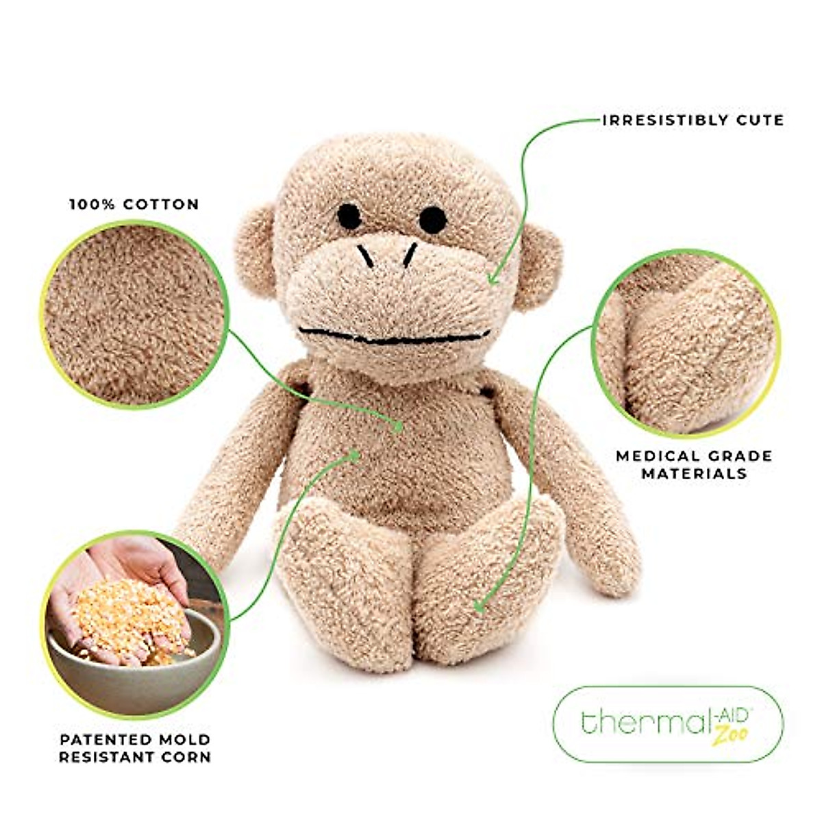 Thermal-Aid Zoo — Jo Jo The Monkey — Microwavable Stuffed Animal — Kids Hot and Cold Pain Relief