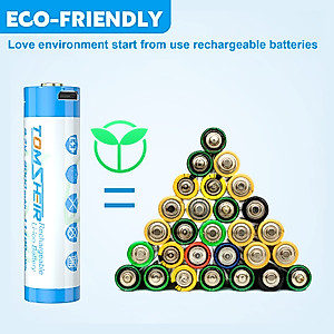 TOMSHEIR 2 Pack 3.7V Rechargeable Batteries with Micro-USB Port Cable 3000mAh Battery for Flashlights, Camera, Headlamps, Doorbells, RC Cars, Sound Equipment
