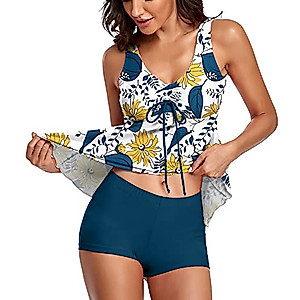 Omichic Modest Tankini Swimsuits for Women Two Piece Bikini Tank Top with Boyshorts Tummy Control Bathing Suits