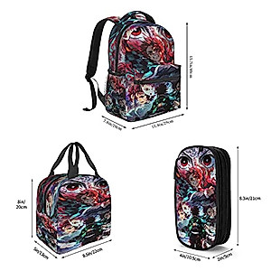 Nrmrqz Anime Backpack Set, 3d Printed Travel Backpack Set Of 3, Lightweight Casual Backpack With Lunch Bag