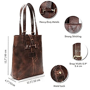 LUXEORIA Genuine Leather Tote Bag for Women Shoulder Handbag Swanky Deep Brown