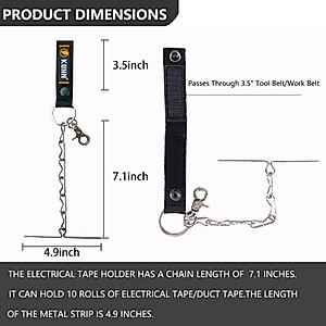 KUNN Electrical Tape Holder,Dual-Use Tape Thong,Enhanced Fast Tape Holder Chain for Tool Belt with Keyring,Snap Loop and Button(1Pack,Black)