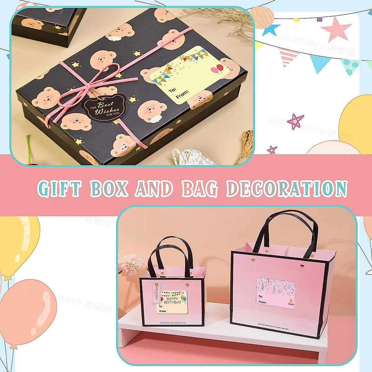 Happy Birthday Gift Tags Name Tags Stickers 1.5 x 2 Inch - Rectangle Christmas to from Labels Present Stickers Festival Birthday Stickers for Kids Party Favors Envelope Packages Seals 300 Pcs