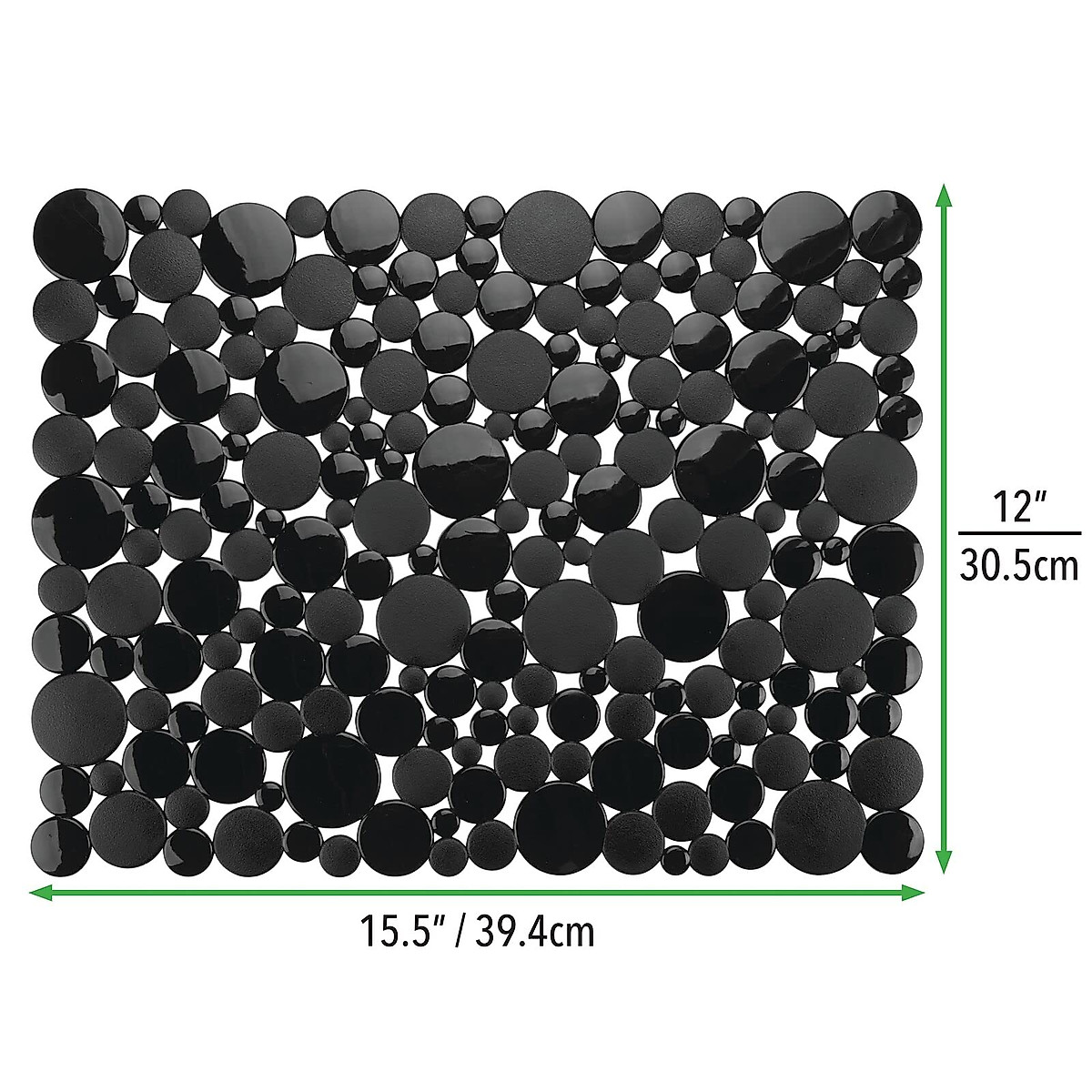 mDesign Decorative Kitchen Plastic Sink Protector Set, Quick Draining - Protect Surfaces and Dishes - Modern Bubble Design - Includes 1 Saddle, 2 Large Mats - Set of 3 - Black