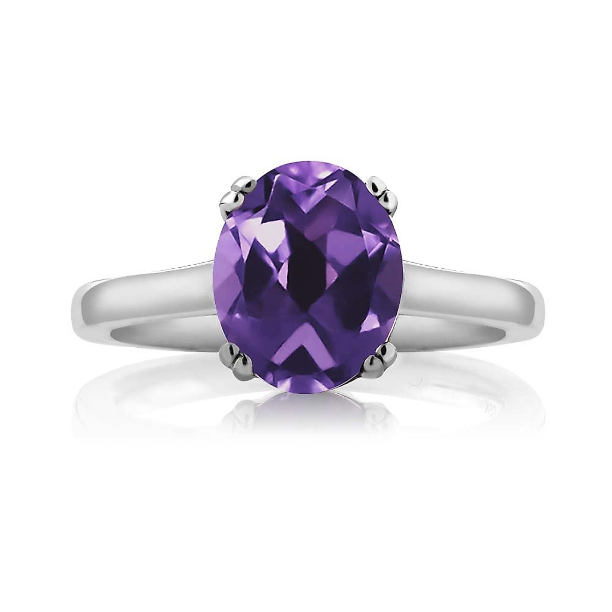 Gem Stone King 925 Sterling Silver Purple Amethyst and White Diamond Ring For Women (2.53 Cttw, Oval 11X9MM, Gemstone Birthstone, Available in size 5, 6, 7, 8, 9)