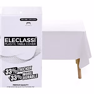 Eleclassi White 12 Pack Premium Disposable Plastic Tablecloth 54 x 108 in - Plastic Table Cloth Disposable Tablecloth for 6 or 8 Foot Rectangle Tables