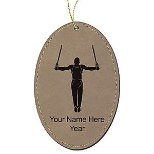 LaserGram Faux Leather Christmas Ornament, Gymnast Man, Personalized Engraving Included (Light Brown, Oval)