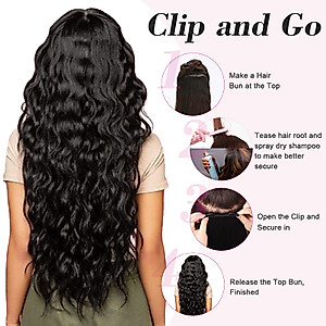REECHO 20" 1-Pack 3/4 Full Head Curly Wave Clips in on Synthetic Hair Extensions HE008 Hairpieces for Women 5 Clips 4.5 Oz per Piece - Natural Black