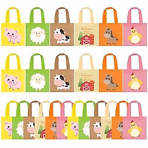 BANBALLON Farm Animal Party Favor Bags Barnyard Birthday Goodie Treat Bags Reusable Gift Bags for Farm Theme Birthday Party Classroom Baby Shower Supplies, Pack of 24