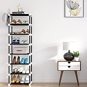 SRQMQ Sturdy Metal Shoe Rack Organizer, 8 Tiers Vertical Shoe Rack Holds 16 Pairs Shoes for Entryway, Bedrooms and Stair Passage