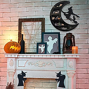 A/R Witch on The Moon Crystal Shelf, Wooden Crystal Display Shelf PVC Moon Shelf Black Witch Design Crystal Display Shelf Gothic Decorations for Living Room