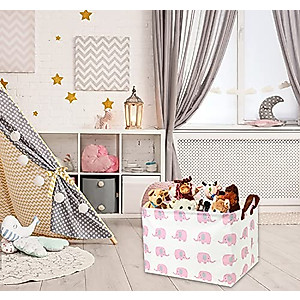 DDBASKET Elephant Baby Basket Pink Nursery Basket Girl Baby Storage Basket Rectangular Cute Kids Toy Storage Bin Organizer Book Shelf Basket Flamingo Room Decor(Pink Elephant)