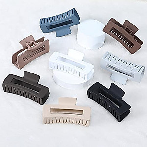 4.1 Inch Large Hair Claw Clips 8 Pcs Rectangle Hair Clips Big Hair Clips for Thick Hair Nonslip Rectangular Hair Clips Acrylic Banana Jaw Clips Hair Accessories for Women and Girls (Blue Brown)