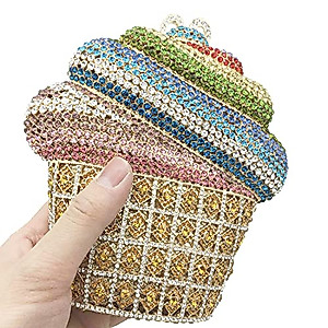 Tngan Women Cute Ice Cream Evening Clutch Sparkling Full Rhinestones Mini Purse Banquet Prom Wedding Handbag, Multicolor 1