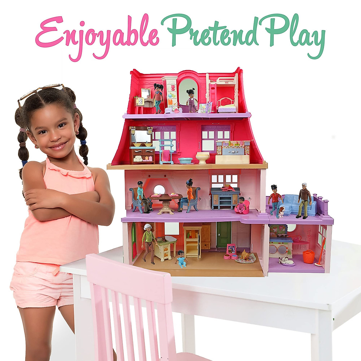 Beverly Hills Doll Collection Sweet Li'l Family African American Dollhouse People Set of 9 Action Figure Set - Grandpa, Grandma, Mom, Dad, Sister, Brother, Toddler, Twin Boy & Girl