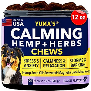 Hemp Calming Chews for Dogs with Anxiety and Stress - Dog Calming Treats - Dog Anxiety Relief - Separation - Travel - Barking - Melatonin for Dogs - Hemp Oil - Calming Treats for Dogs - 90 Chews