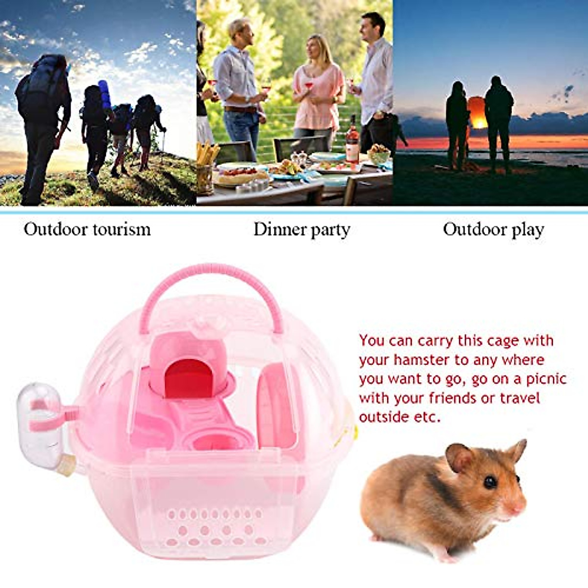 CUYT Breathable Cage Hamster Toy,Mouse Cage,with 11cm Exercise Wheel Multi-Functional Small Hamster Cage,for Travel for Picnic Indoor outdoor(Pink)