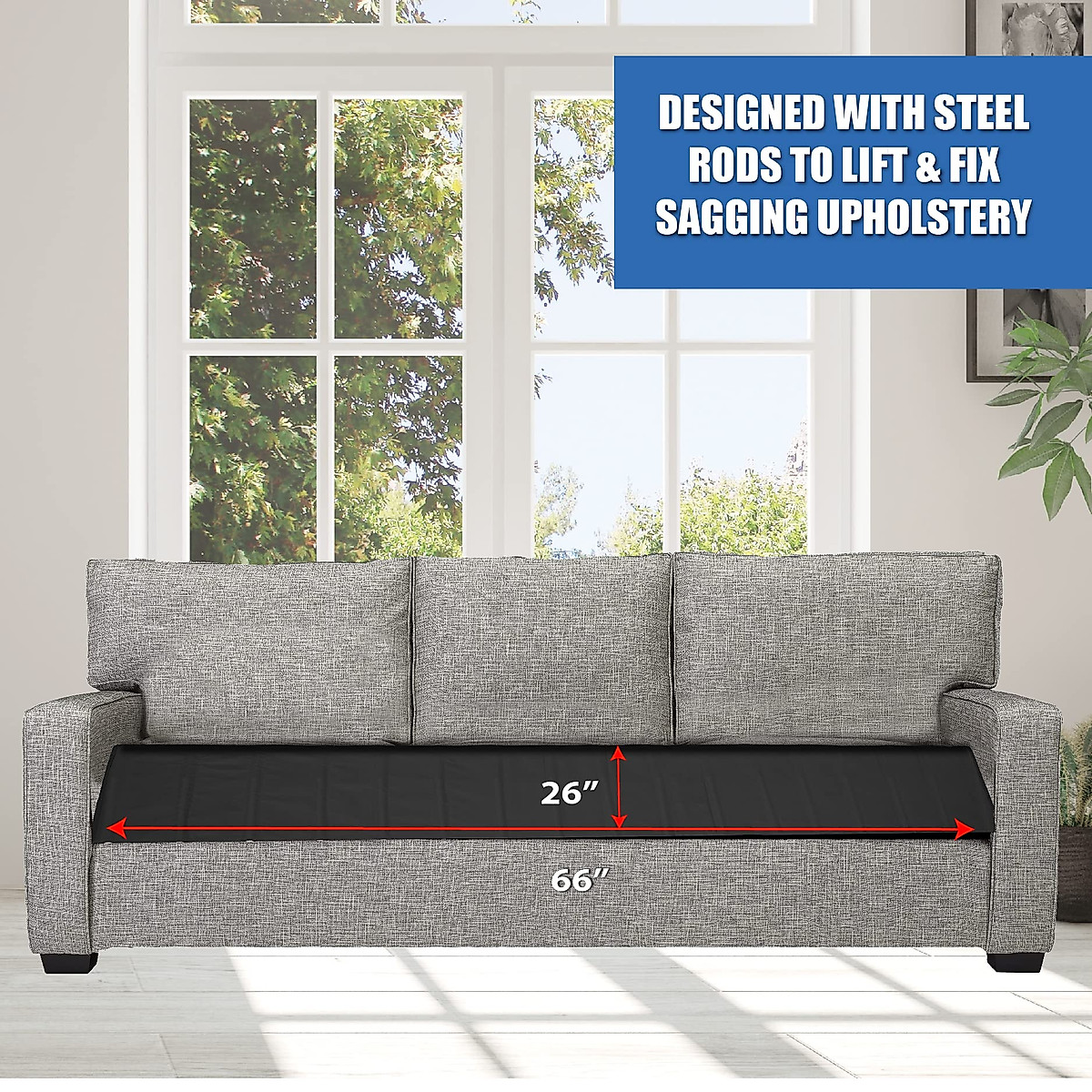 Product Trend Furniture Fix Steel for Chair, Sofa, Loveseat, Mattress, or Couch-Cushion Support, Supercomfortable Nonslip Adjustable Seat Support, Extend Furniture Life, (66 x 26) Inches Deep (Black)