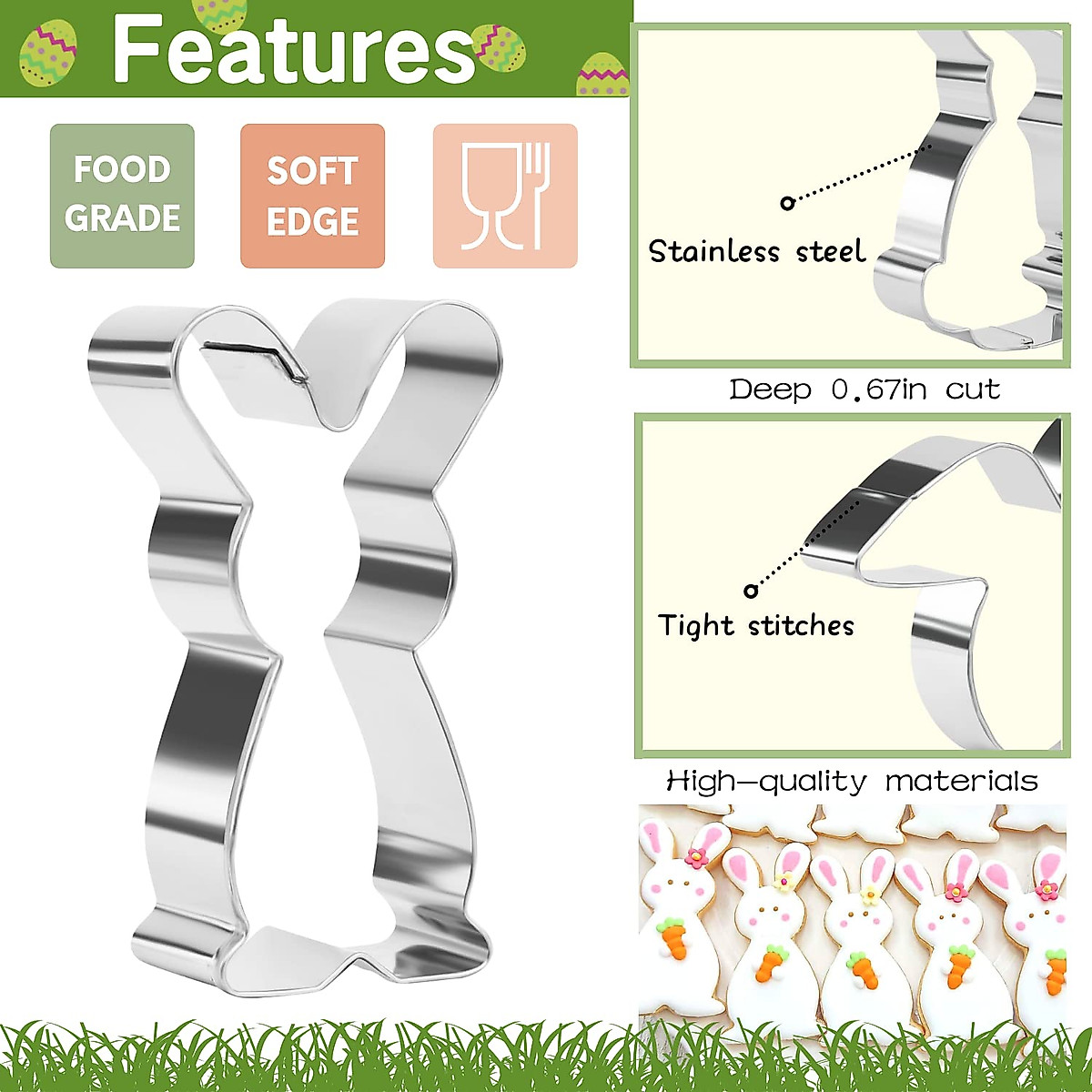 KAISHANE Easter Cookie Cutters Set - rabbit, Bunny, Carrot, rabbit face Shapes Biscuit Cutters 6 Pieces Stainless Steel