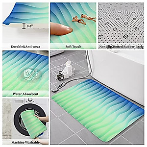 Sunteeny Front Door Mat, Simple Abstract Geometry Blue Green Gradient Lines Doormat Non-Slip Kitchen Mat Washable Indoor Outdoor Bathroom Rugs for Entry, Kitchen, Patio 18" x 30"