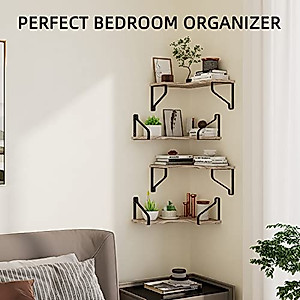 MOLYHOM Wood Floating Corner Shelves, Wall Shelves for Bedroom, 4 Sets of Wall Mounted Shelf.