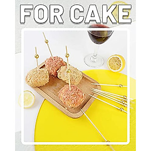 Gold Pearl Cocktail Picks, 200 Pcs Reusable Toothpicks for Appetizers, 4.7 Inch Handmade Bamboo Skewers for Party