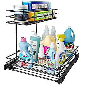 G-TING Pull Out Cabinet Organizer, Under Sink Slide Out Storage Shelf with 2 Tier Sliding Wire Drawer - 12.6W x 16.53D x 12.99H - Request at Least 13 Inch Cabinet Opening(Black)