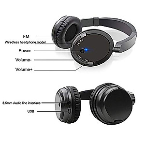 Comfortable Portable Hi-fi Stereo Over-Ear Wireless FM 3.5mm Audio Multifunction TV Headphones Headset with 2.4GHz Transmitter,RCA and 3.5mm Stereo Adapter Black