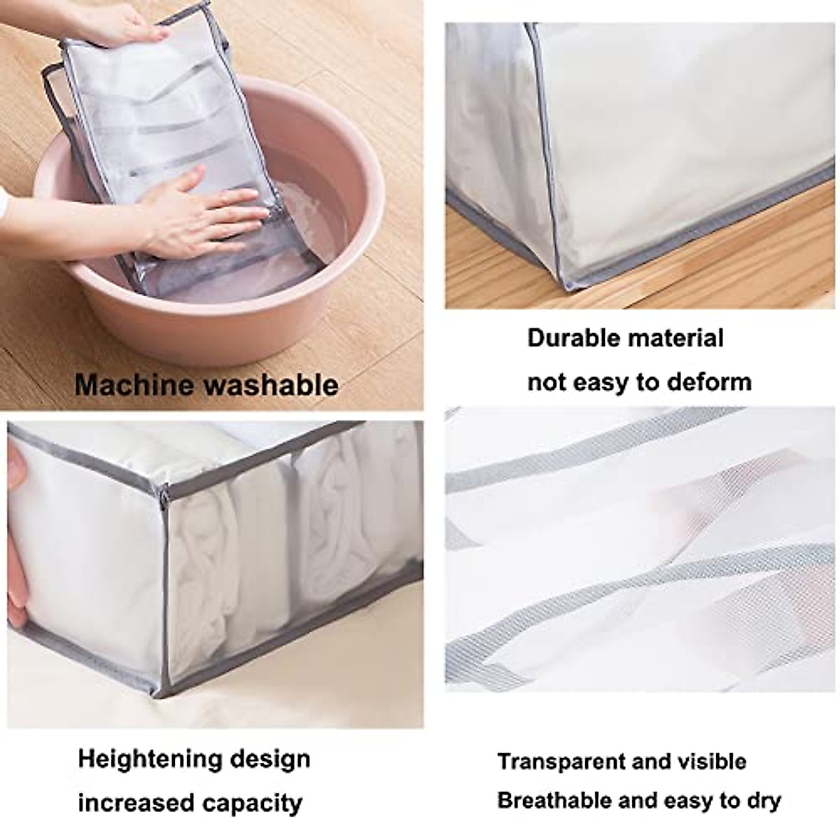 AfooBezos 4 Pcs 7 Grids Wardrobe Clothes Organizer, Mesh Jean Clothing Organizer, Foldable Leggings Organizer Bins, Visible Grid Storage Box for Bra, Underwear, Socks, Skirts, T-shirts