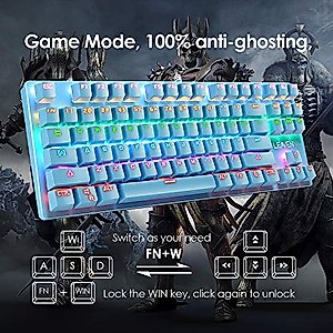Wired Keyboard and Mouse Combo,87 Keys Compact Multicolour Backlit Keyboard and 6 RGB Lighting Gaming Mice 6400 DPI for Windows PC Gamers (Blue)