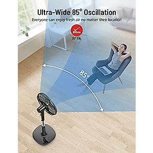 Mirdred Fans for Home Bedroom, 18'' Standing Floor Fans for Home,12 Speeds Oscillating Fan with Remote, Pedestal Fan with Adjustable Height,3 Wind Modes,18H Timer, 85° Oscillation