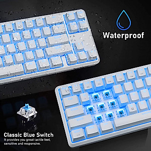 Wireless 60% Mechanical Gaming Keyboard,Ultra-Compact Blue Backlit keyboard Bluetooth 4.0 Tepy C Wired/Wireless Blue Switches Computer Keyboard for Multi-Device iPhone Android Mobile PC Laptop(White)