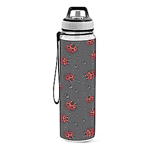 Fustylead Red Ladybugs 32 oz Tritan Water Bottle with Straw, Leakproof and BPA-Free Sport Water Bottle for Fitness, Gym & Outdoor