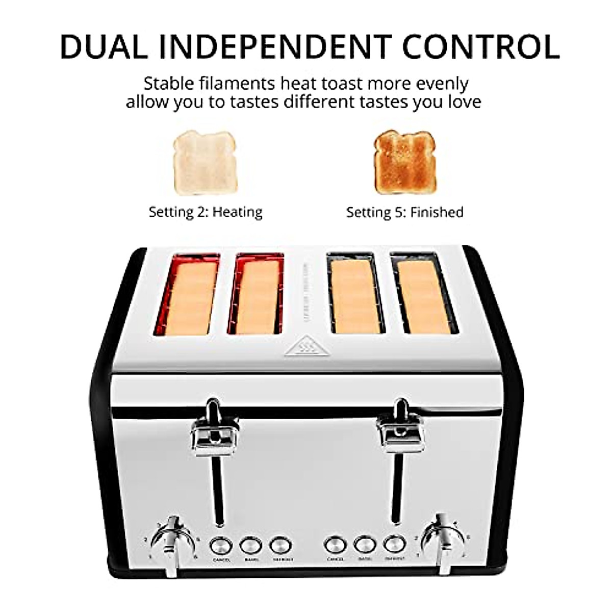 Gohyo 4 Slice Toaster 100% Stainless Steel with Wide Slots & Removable Crumb Tray for Bread & Bagels（4 Slice,Black）