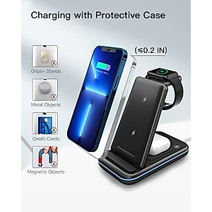 Wireless Charging Station for Multiple Devices Apple - TYCRALI 3 in 1 Wireless Charger Stand Foldable Designed for iPhone 14/13/12/11/Pro/X/XS/XR, AirPods 2/3, iWatch 7/6/5/SE/4/3/2