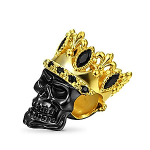 GNOCE Crown Skull Charm Bead Sterling Silver 18K Gold Plated Black Charm Bead Fit Bracelet/Necklace for Women Wife