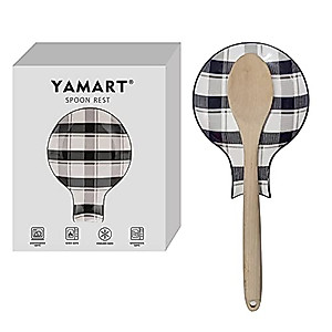 Spoon Rest for Stove Top - Ceramic Spoon Holder for Kitchen Counter, 5.8in, Black and White Plaid