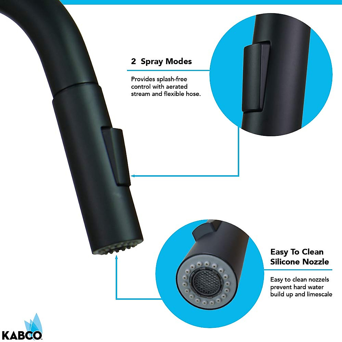 KABCO K-K477BK Kitchen Faucet Stainless Steel Pull Down 2-Function Spray Faucet Height 16-1/2" Spout Height 8-1/2" Spout Reach 9" Matte Black