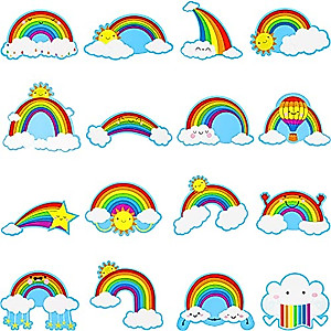 64 Pieces Rainbows Cut-Outs Sun Cloud Paper Cut Bulletin Board Decorations Cut-Outs Paper Cut for Desks Door Displays Home School Classroom Decoration Birthday Party