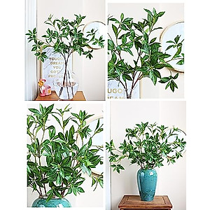 Forlaoers 4pcs Nearly Natural Artificial Plants Fake Green Flowers Leaves Olive Twigs Willow Branches for Tall Vases Home Decor Indoor Living Room Desk Wedding Greenery Stems for Centerpieces