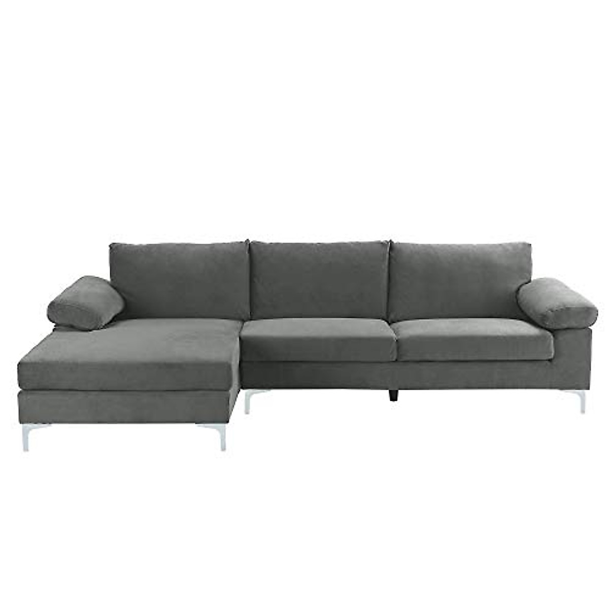 Casa Andrea Milano llc Modern Large Velvet Fabric Sectional Sofa L Shape Couch with Extra Wide Chaise Lounge, Grey