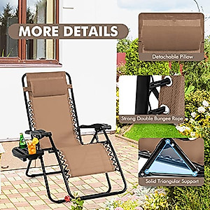 Giantex 2 PCS Zero Gravity Chair Patio Chaise Lounge Chairs Outdoor Yard Pool Recliner Folding Lounge Chair with Cup Holder (Beige)